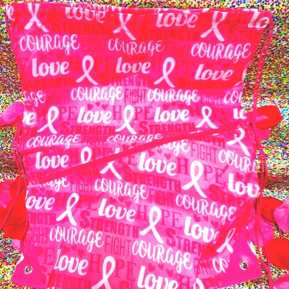Bags | Lovecourage And Strength Breast Cancer Ribbon Design Draw String ...